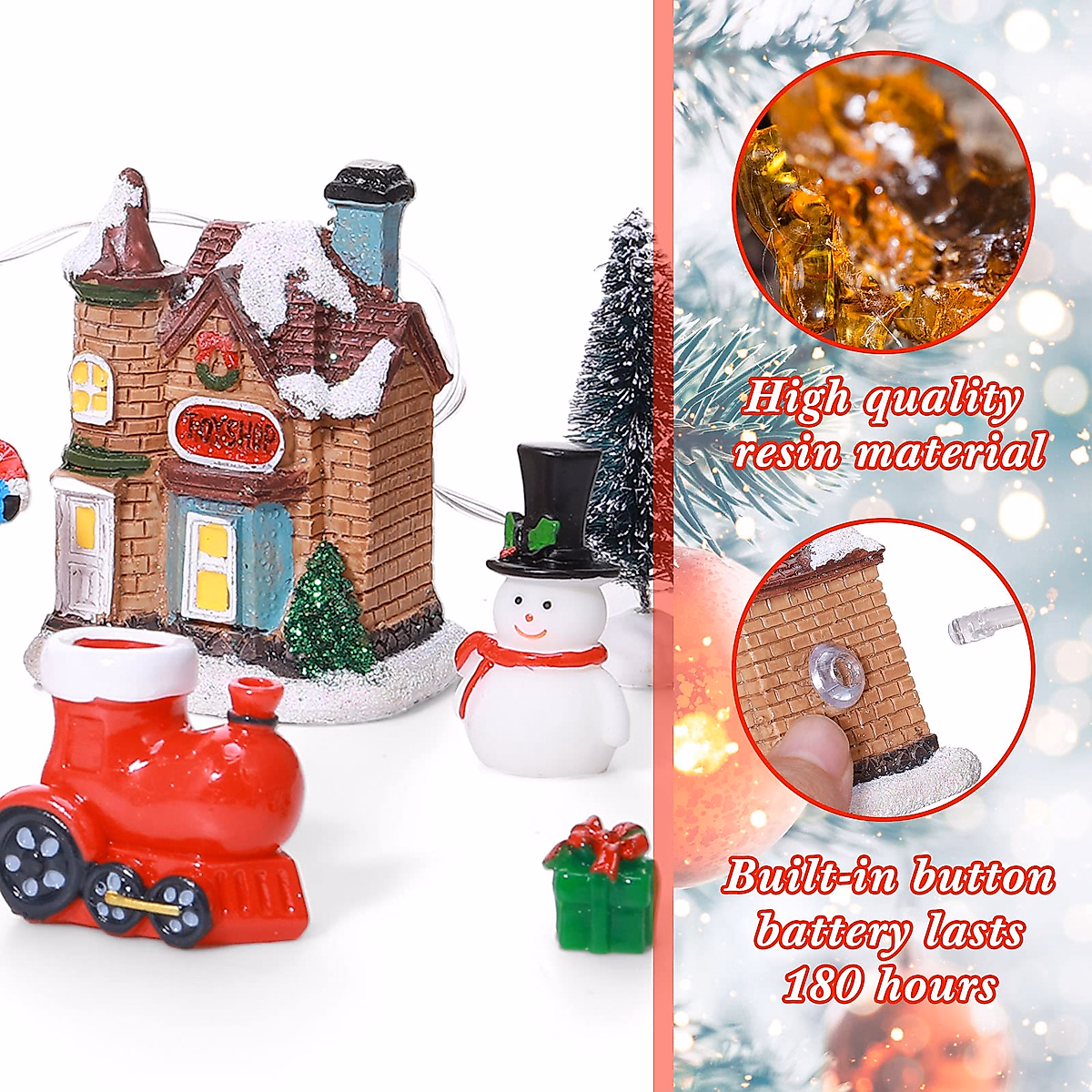 Yerliker Christmas Village Set LED Lights Houses with Figurines Battery Operated TZ0346