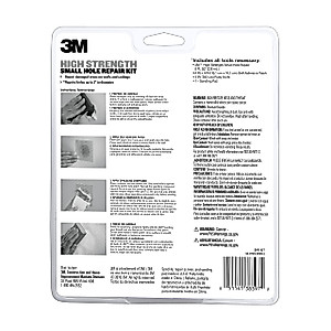 3M High Strength Small Hole Repair Kit, Inlcudes Spackling Compound, Putty Knife, Sanding Sponge, and Self-Adhesive Patch, For Hole Repairs Up To 3" in Diameter, Easy Wall Repair (SHR-KIT)