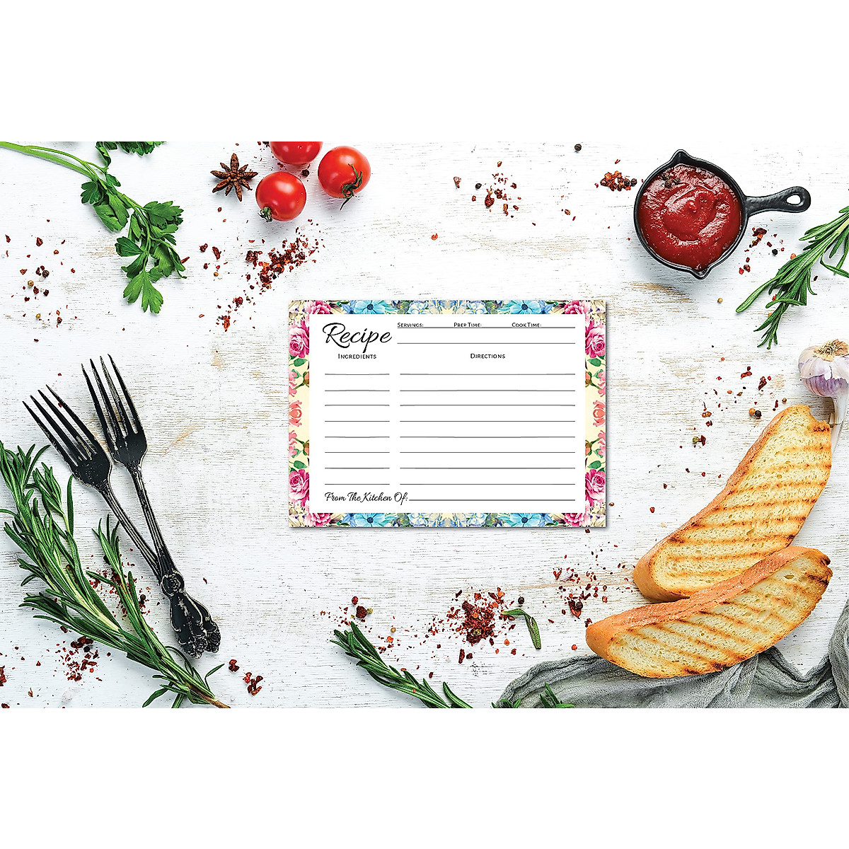 Pioneer Woman Style Floral Recipe Cards (50 Pcs) Flower Recipe Cards, Floral Index Cards, Blank Back Recipe Notecards, Perfect for Bridal Shower (50, 4.25" x 5.5")