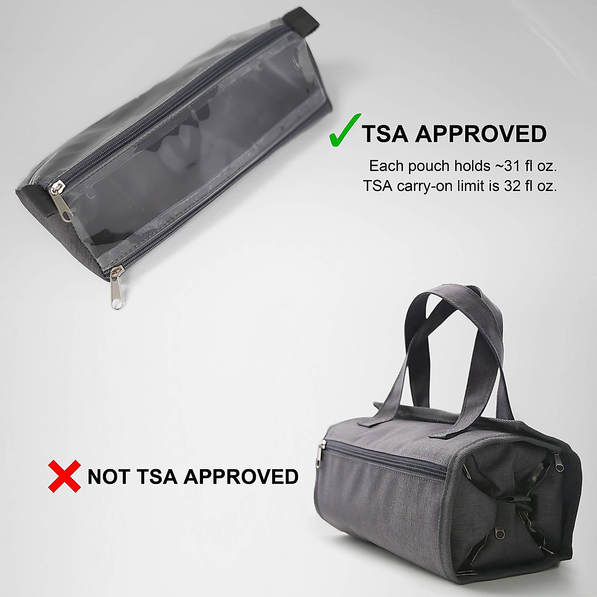 BrigHaus Roll Up Hanging Toiletry Travel Bag for Women & Men - Compact Cosmetic Kit with Hook | Waterproof, TSA Approved Removable Carry On Pouches (Heather Gray)