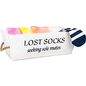 Lost Socks Basket for Laundry Room – White Laundry Basket, Wooden Farmhouse Laundry Hamper, Sock Bin, Laundry Room Storage Baskets for Shelves, Sock Basket from UpTrend Design