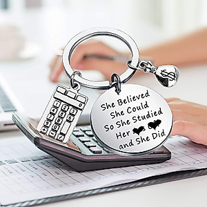 BEKECH Accountant CPA Gift Calculator Charm Keychain She Believed She Could So She Did Keychain Accounting Jewelry Accountant Gift CPA Coworker Gift CPA Graduation Gift (silver)