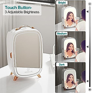 SPECILITE Mini Fridge, 6L Skincare Fridge with Mirror and LED Lighting Portable Cooler Small Refrigerator for Bedroom, Beauty, Makeup, Skin Care, Beverage, Cosmetics (White)