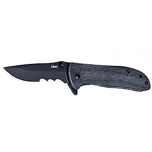 CRKT Drifter EDC Folding Pocket Knife: Everyday Carry, Black Blade with Veff Serrations, Liner Lock, Resin Infused Fiber Handle 6450BLK