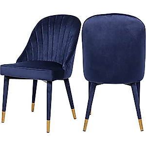 Meridian Furniture Belle Collection Velvet Upholstered Dining Chair with Curved Channel Tufted Back, 20.5" W x 21.5" D x 36" H, Navy