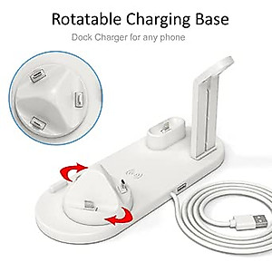 4-in-1 Fast 15W Apple Charging Station for Multiple Devices - Wireless Charging + Plug for iPhone 14/13/12/11/x/8 + Airpods Pro 2/Pro/2/1 + Apple Watch Stand SE/7/6.+ Samsung/Android Type-C/USB