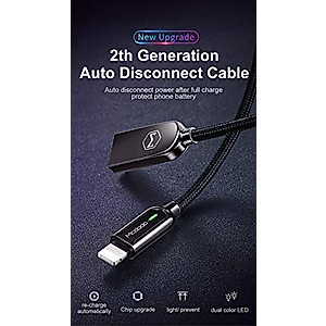 Upgraded Power Off/On Smart LED Auto Disconnect Nylon Braided Sync Charge USB Data 6FT/1.8M Cable Compatible iPhone/iPad Pro/Air,iPad Mini,iPod (2 Pack Red (iPhone), 6FT)