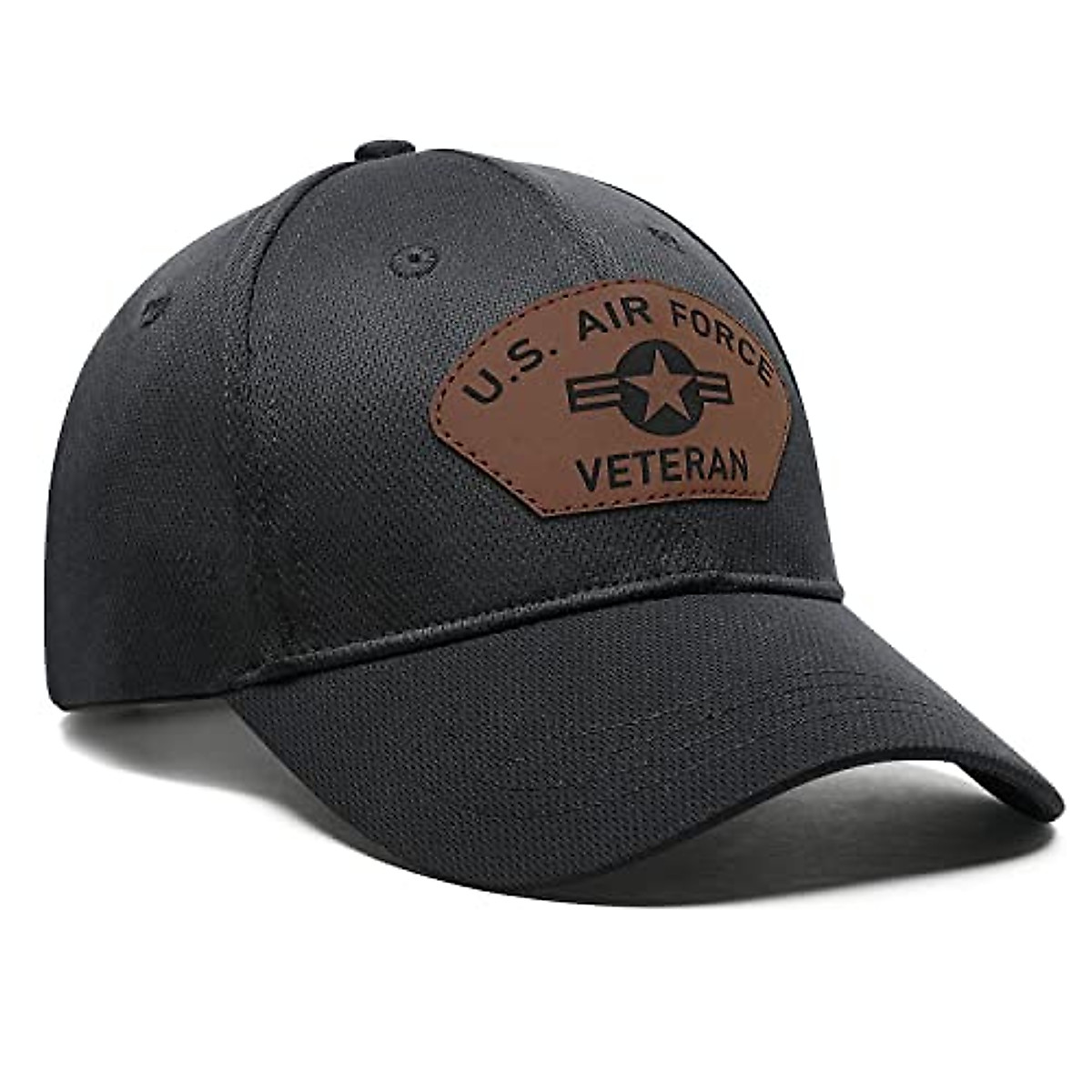 Foakecb US AIR Force Veteran Hat with Leather Patch Military Insignia Cap for Men and Women- Black