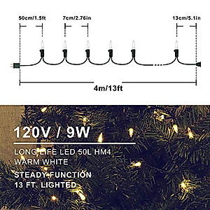 Hopolon 2 PACK 13ft 50-Count Clear Green Wire Christmas Light Set,Incandescent Mini Christmas Lights, Connectable 120V UL Certified Clear Tree Lights for Wedding, Bedroom, Porch Decor(2pcs Warm White)