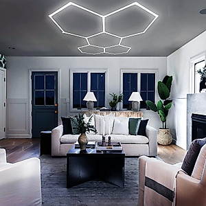 CDKMAX LED Hexagon Garage Light 24Pack 5 Grid Ultrabright 260W 26400LM 6500K Hexagon Lighting System Car Detailing Shop LED Ceiling Lights for Home Gym Garage Workshop Basement Warehouse