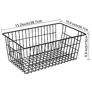 GEDLIRE 15.2" Metal Wire Baskets for Organizing 6 Pack, Household Pantry Storage Freezer Organizer Bins with Handles, Freezer Baskets for Upright Freezer, Refrigerators, Kitchen Cabinets, Black
