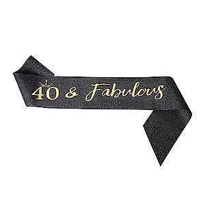 40th Birthday Decorations for Women，Gold 40 Birthday Crown Tiara ，Cake Topper, 40 & Fabulous Birthday Sash with Peal Pin and Birthday Candles Kit,40th Birthday Gifts for Women