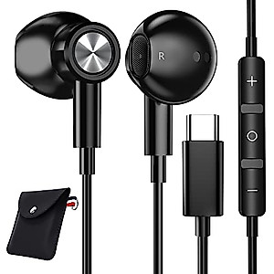 USB C Headphones for iPhone 15, YUANBAI USB C Earbuds with Microphone Noise Isolation Stereo Wired Semi in-Ear Earphones for Samsung Z Fold3 5G S21 S22 Ultra S20 FE OnePlus 9 Google Pixel 6 iPad Pro