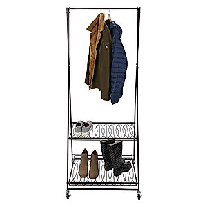 Artesa Verona Rolling Laundry Garment Rack with Shelves, Black