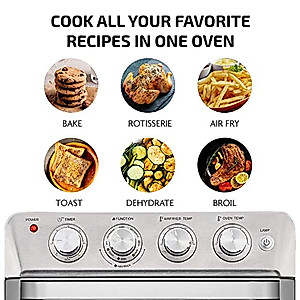 Ovente Air Fryer Toaster Oven, 1700W Stainless Steel Countertop Convection Oven Combo, 26 Qt Large Capacity with Accessories Perfect for Rotisserie and Dehydrator Chicken Pizza, Silver OFM2025BR