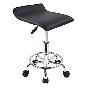 KKTONER Square Height Adjustable Rolling Stool with Foot Rest PU Leather Seat Cushion Spa Drafting Salon Tattoo Work Swivel Office Stools Task Chair Seat Length: 15.5", Width: 15.2" (Black)