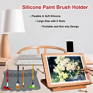 Chistepper 2 Packs Silicone Paint Brush Holders Paint Brush Organizer Large Paint Brush Stand Rest with 6 Slots for Watercolor Oil Acrylic Painting Brushes