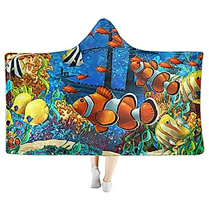 Oyihfvs Orange Clownfish Fishes Corals Reef Colorful Undersea Life Hooded Blanket Soft Wearable Two Layers Cloak Blanket Flannel Fleece Throw Hoodie Reversible Blanket for Bed Sofa 60x80 inches