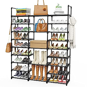 9 Tier Shoe Rack for Closet | Metal Shoe Shelf | Black Vertical Versatile Garage Entryway Tall Storage Organizer for 40-60 Pairs of Shoes and Boots | Large Capacity Sturdy Save Space Easy to Assemble