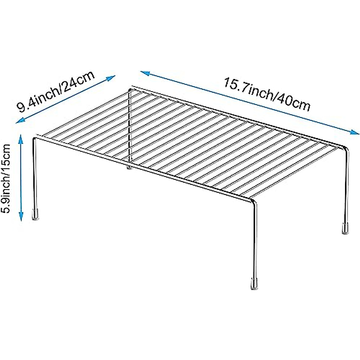 GEDLIRE Kitchen Cabinet Shelf Organizer Set of 2, Large (15.7 x 9.4 inch) Metal Wire Pantry Storage Shelves, Dish Plate Racks for Cabinets, Freezer, Counter, Cupboard Organizers and Storage, Chrome