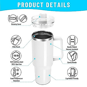 40oz Sublimation Tumbler With Handle And Straw Lid, Stanley Dupe 40oz Sublimation Tumbler With Removable Handle,Stainless Steel Double Wall Insulated Tumbler Blanks For Heat Transfer