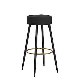 Furnimart 30 inches Modern Round Bar Stools Set of 2, Upholstered Dining Chair Stool with Gold Footrest for Kitchen Island Coffee Pub Shop Bar Height (Velvet-Black)