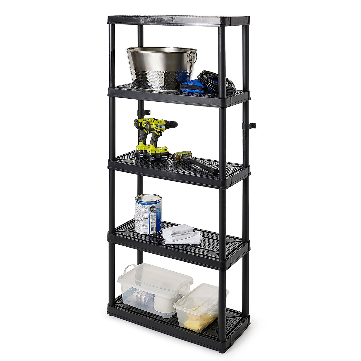 Gracious Living 5 Shelf Fixed Height Ventilated Medium Duty Storage Unit 14 x 32 x 72 Organizer System for Home, Garage, Basement, and Laundry, Black