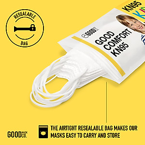 Good Mask Co. Good Comfort Kids KN95 Face Mask, Disposable KN95 Face Mask, Folding, Comfortable Face Masks, Bulk Face Masks (10 Pack of Masks, White)