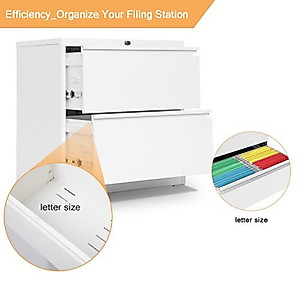 Aobabo 28.3 Inch Long Locking 2 Drawer Anti Tilt Steel Metal Office Storage Filing Cabinet with File Hanging Bar and 2 Keys, White