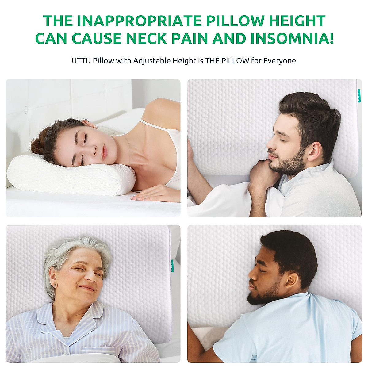 UTTU Cervical Pillow for Neck Strain Relief, Memory Foam Neck Pillow for Sleeping, Contour Cooling Pillow for Side Sleeper, Adjustable Orthopedic Sandwich Pillow, King(27.6"×15.7"×4.7"/3.9")