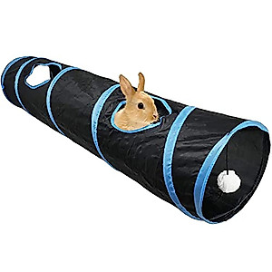 kathson Rabbit Tunnel Guinea Pig Tunnel Bunny Hideout Tunnel Rabbit Tunnels for Indoor Bunnies Small Animal Collapsible Hideaway Toys for Chinchillas Ferrets Guinea Pigs Gerbils Hamsters Rats (Black)