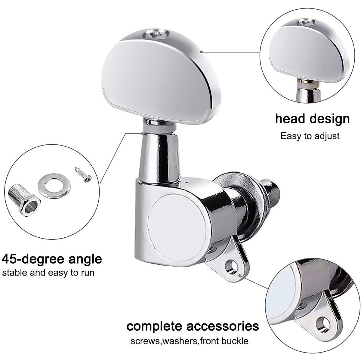 HQDeal 6PCS 3L3R Acoustic Guitar Tuning Pegs Machine Head Tuners, Knobs Tuning Keys, Wear-Resistant, Guitar String Tuning Pegs Machine, Enclosed Locking Tuners for Electric or Acoustic Guitar- Chrome