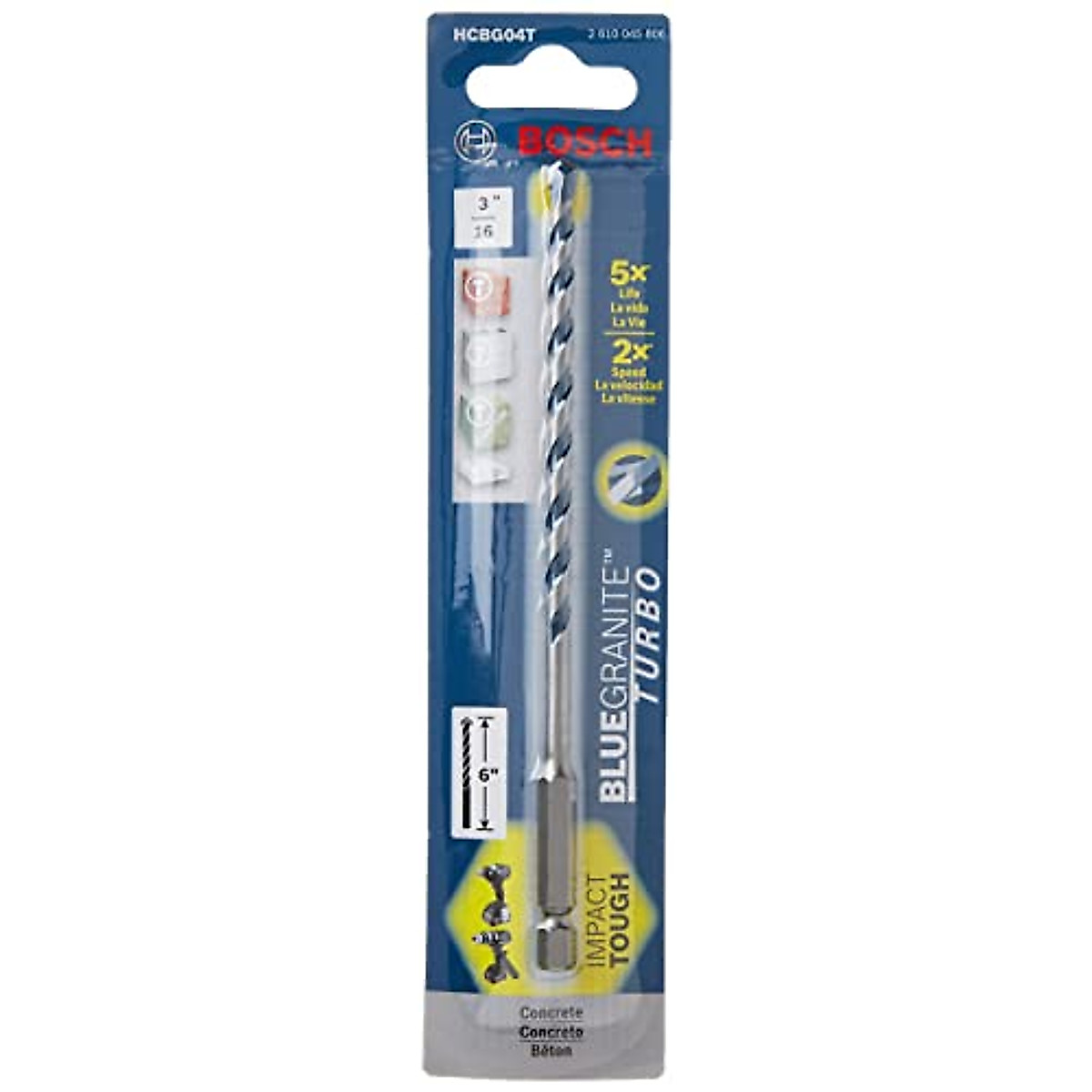 Bosch HCBG04T 3/16" x 4" x 6" Blue Granite Hammer Drill Bit for Concrete