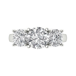 Clara Pucci 3.25 ct Round Cut Solitaire 3 stone Moissanite Designer Anniversary Bridal Engagement Ring 14k White Gold