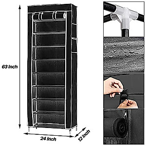Mekek Black Shoe Rack, Free Standing Shoe Racks 9 Tier - Portable Row Shoe Rack Organizer Tower for Closet with Nonwoven Fabric Cover (Black)