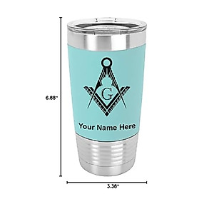 LaserGram 20oz Vacuum Insulated Tumbler Mug, Freemason Symbol, Personalized Engraving Included (Silicone Grip, Teal)
