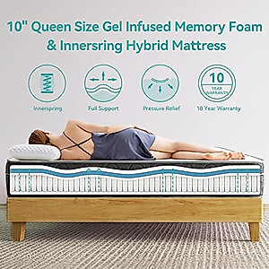 10 Inch Innerspring Hybrid Memory Foam Mattress, Medium Firm Breathable Mattress, Pressure Relieving Mattress, Bed in a Box, Gel AeroFusion Memory Foam, Regulate Temperature/Made in USA -Cal King