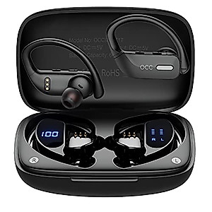 occiam Bluetooth Headphones True Wireless Earbuds 48H Playback LED Power Display Earphones with 600mAh Charging Case IPX5 Waterproof in-Ear Earbuds with Mic for TV Smart Phone Computer Laptop Sports