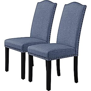 Topeakmart Dining Chair Fabric Upholstered Side Chair with Nailhead Trim and Solid Wood Legs for Home Kitchen and Restaurant, 2PCS, Blue