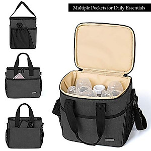 Yarwo Breast Milk Cooler Bag with Ice Pack for 6 Bottles up to 9 Ounce, Insulated Baby Bottles Tote Bag for Breastfeeding Mothers on The go,Black