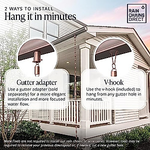 Rain Chains Direct - Channel Link Rain Chain - 8.5 FT - Pure Solid Copper - Premium Rain Chains for Gutters