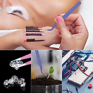 Prasacco 4 Pcs Straight Curved Tweezers, Sticker Tweezers, Craft Tweezers, Eyelash Tweezers, Nail Art Rhinestone Tweezers