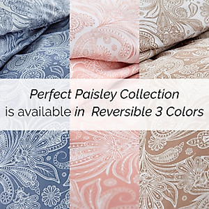 Southshore Fine Living, Inc. Reversible Paisley Duvet Cover King Size/California King - Premium Quality King Boho Bedding Set, Easy Care - 1 King/Cal King Duvet Cover, 2 Shams - Paisley Blue