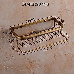 VINSNI Antique Brass Shower Shelf Bathroom Shelf Shower Organizer Basket Wall Mounted