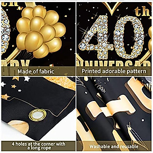 Happy 40th Anniversary Banner Backdrop Decorations, Large 40 Wedding Anniversary Background Sign Decor, Black Gold 40 Year Anniversary Photography Photo Props Party Supplies