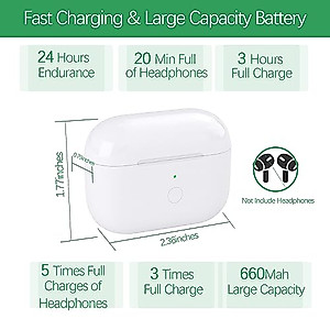 Wireless Charging Case Replacement for AirPods Pro, Wired Charger Case Only Compatible with AirPods Pro 1st & 2nd Gen, 660 mAh Built-in Battery, Support Pairing & Sync Button(Earbuds Not Included)