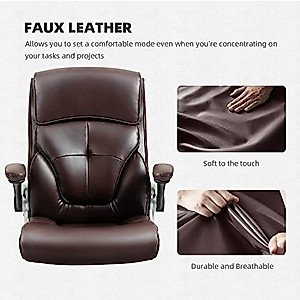 YAMASORO Executive Office Chair,Ergonomic Chair with Lumbar Support,Comfortable Computer Desk Chairs Flip up Arms and Wheels Swivel Task Chair, Brown