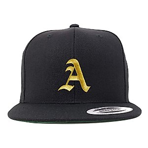Trendy Apparel Shop Old English Gold A Embroidered Snapback Flatbill Baseball Cap - Black