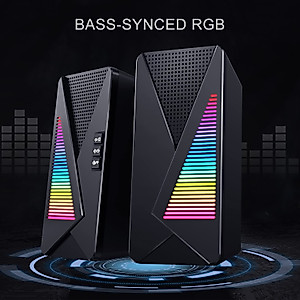 Computer Speakers, Dynamic RGB Desktop Speakers, Support Stereo Bluetooth 5.0 and Wired, Speakers for PC, Laptop/Phone/Ipad and Game Machine, USB Powered with 3.5mm Cable (CO708)