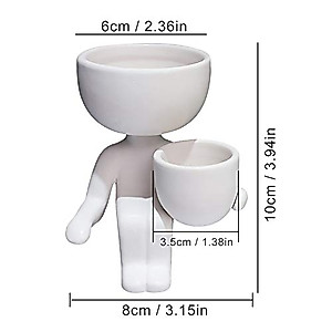 Tomppy Ceramic Plant Pot,Sitting Human Shaped Planter,Lazy Man Sitting Vase,Garden Balcony Bonsai Container,Creative Home Office Desktop Decorative Ornaments White